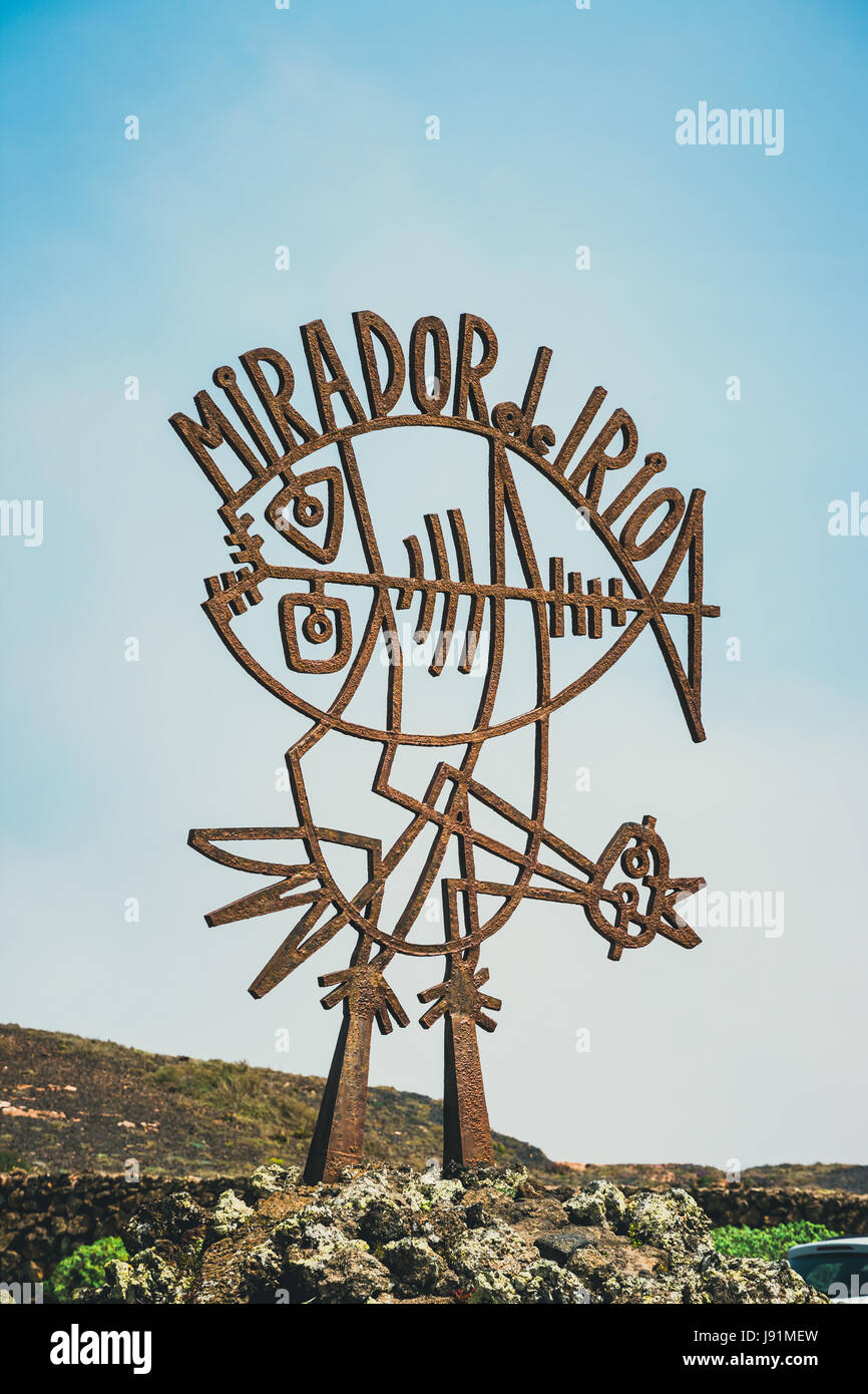 Lanzarote, Spain, March 31, 2017: Entrance sign to the Mirador del Rio ...