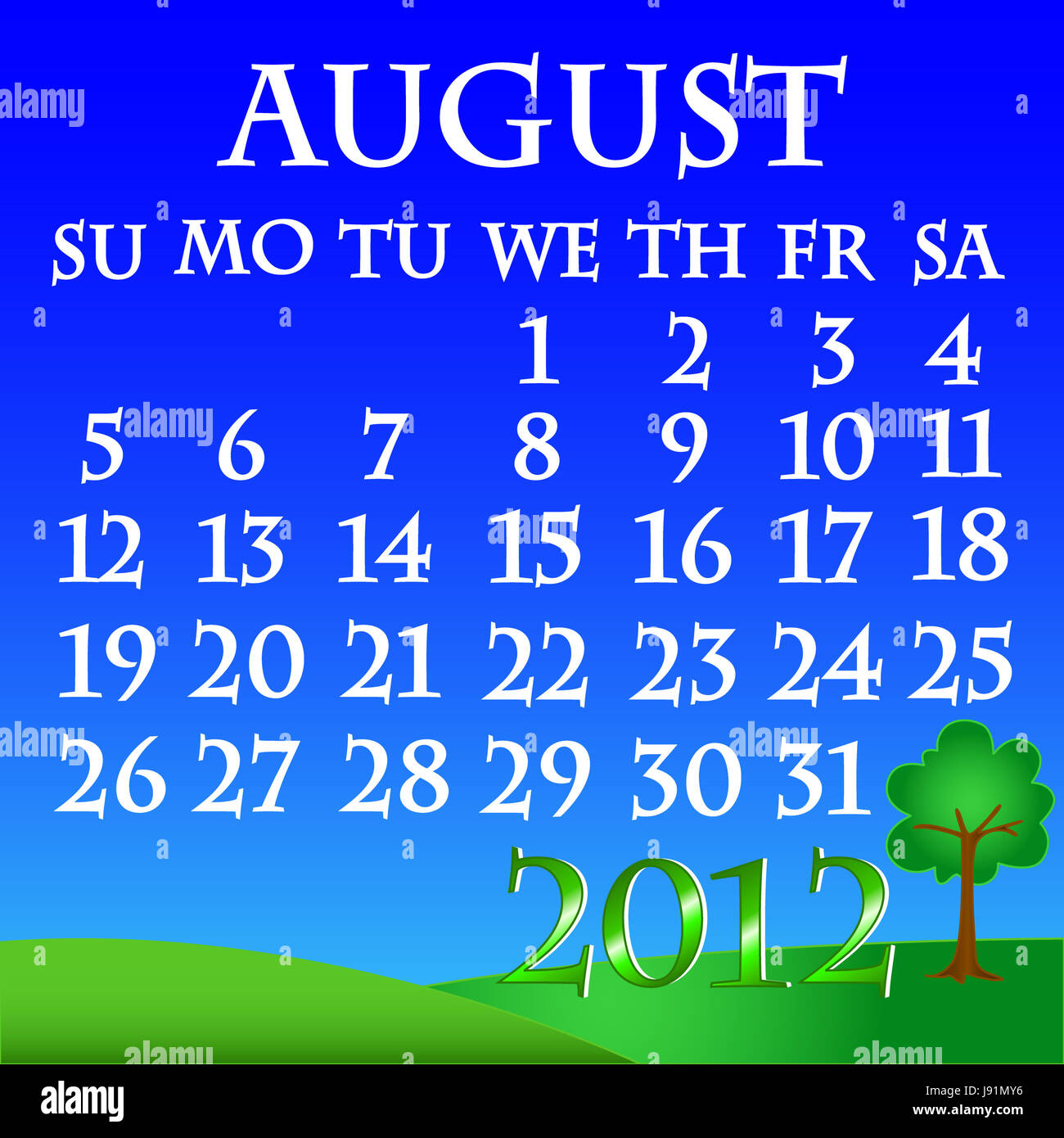 illustration, blue, tree, graphic, illustration, vertical, august ...