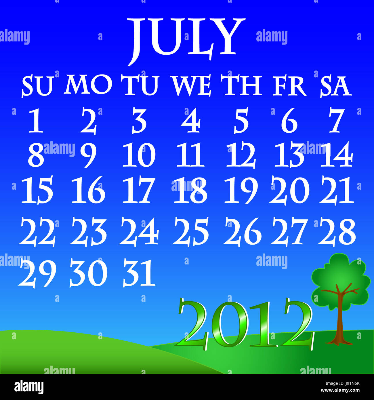 Illustration Blue Tree Graphic Illustration Vertical July Number Illustration Blue Tree Graphic Illustration Vertical July Number