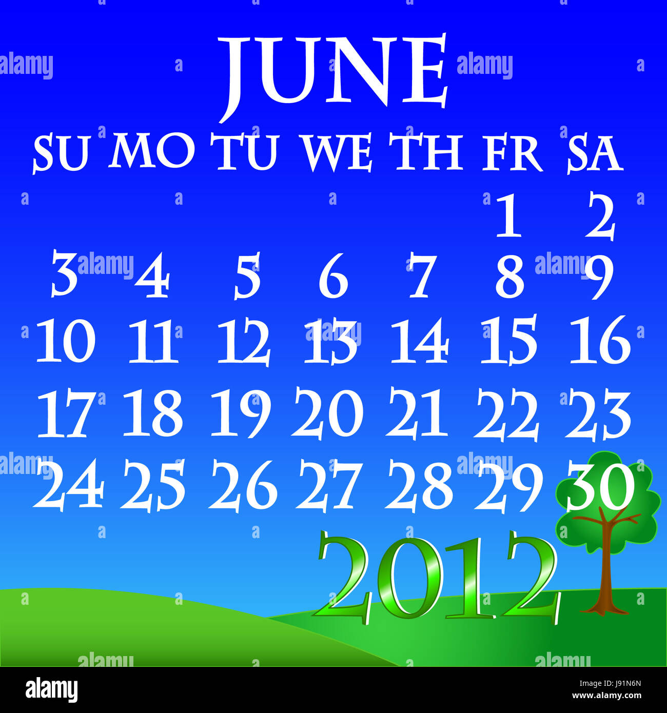 illustration, blue, tree, graphic, illustration, vertical, june, number ...