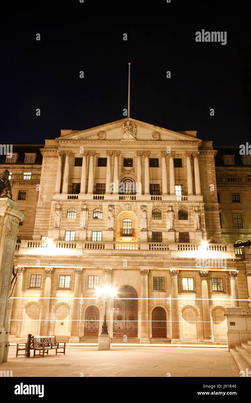 bank, lending institution, night, nighttime, europe, london, england ...