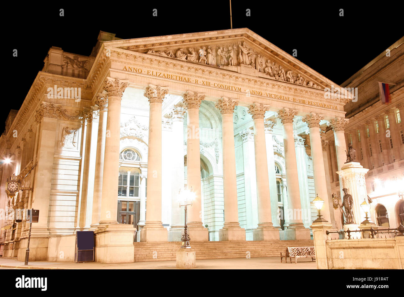 bank, lending institution, night, nighttime, europe, stock exchange ...