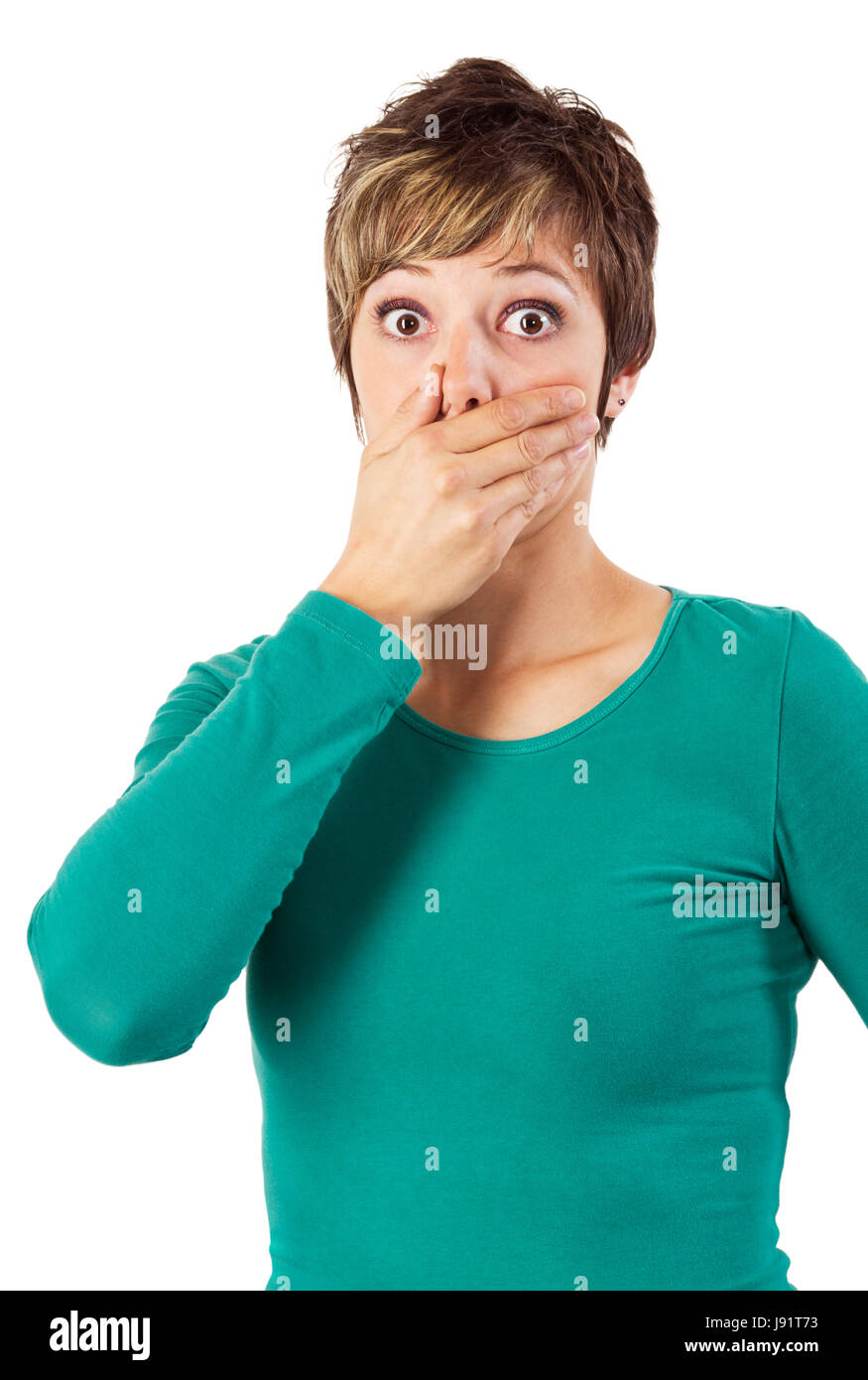 woman, hand, mouth, hold, scariness, shock, dumb, to keep shut, woman ...