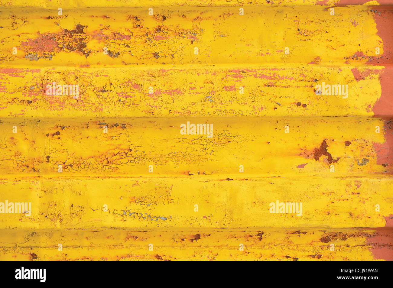 Yellow sea freight container background, rusty corrugated pattern, red ...