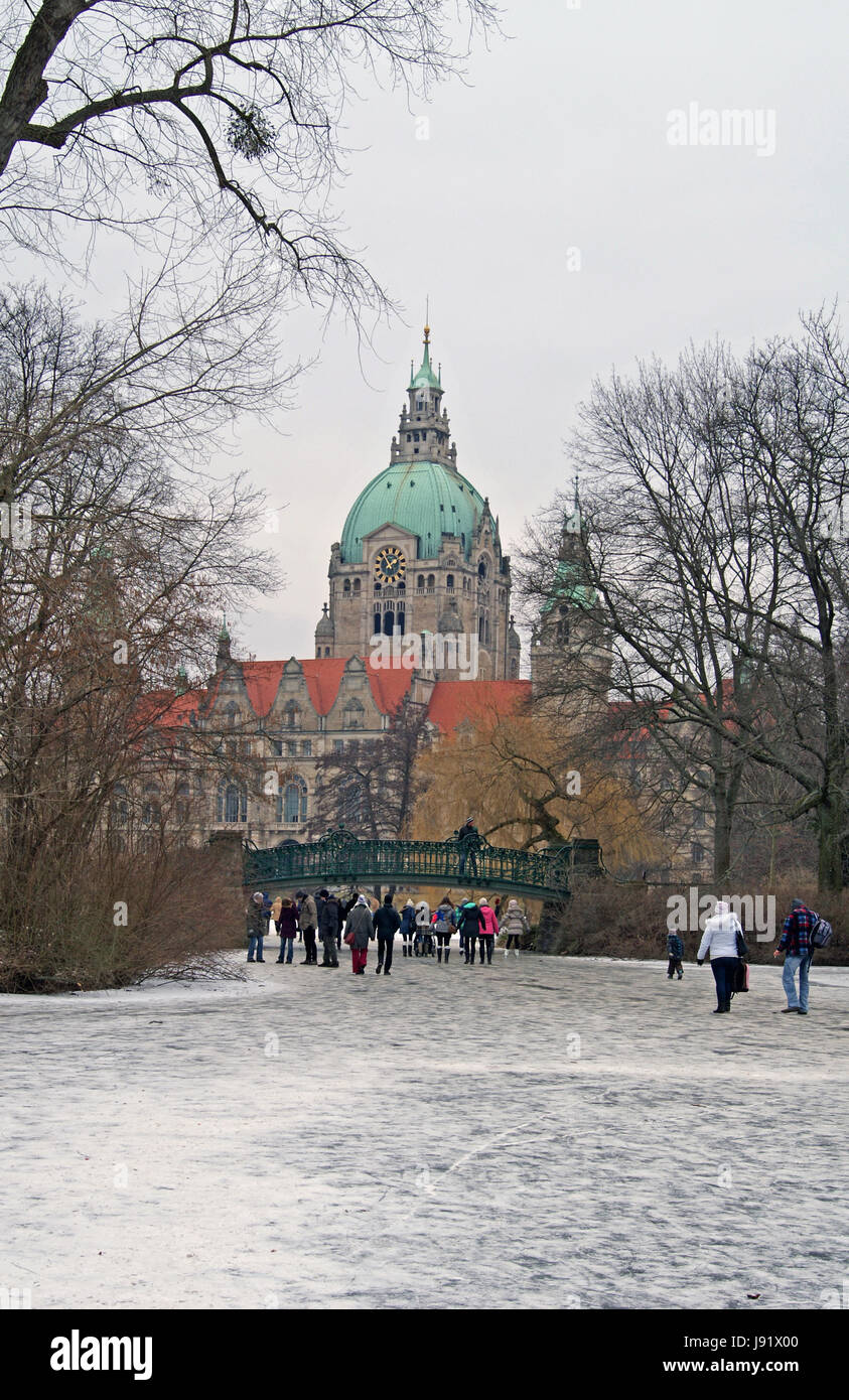 waters, winter, ice, hanover, footbridge, snow, tower, walk, go, going ...