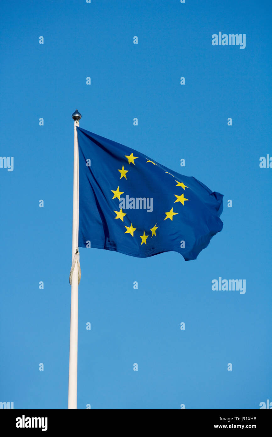 blue, cloud, euro, europe, horizontal, flag, pole, European Union ...