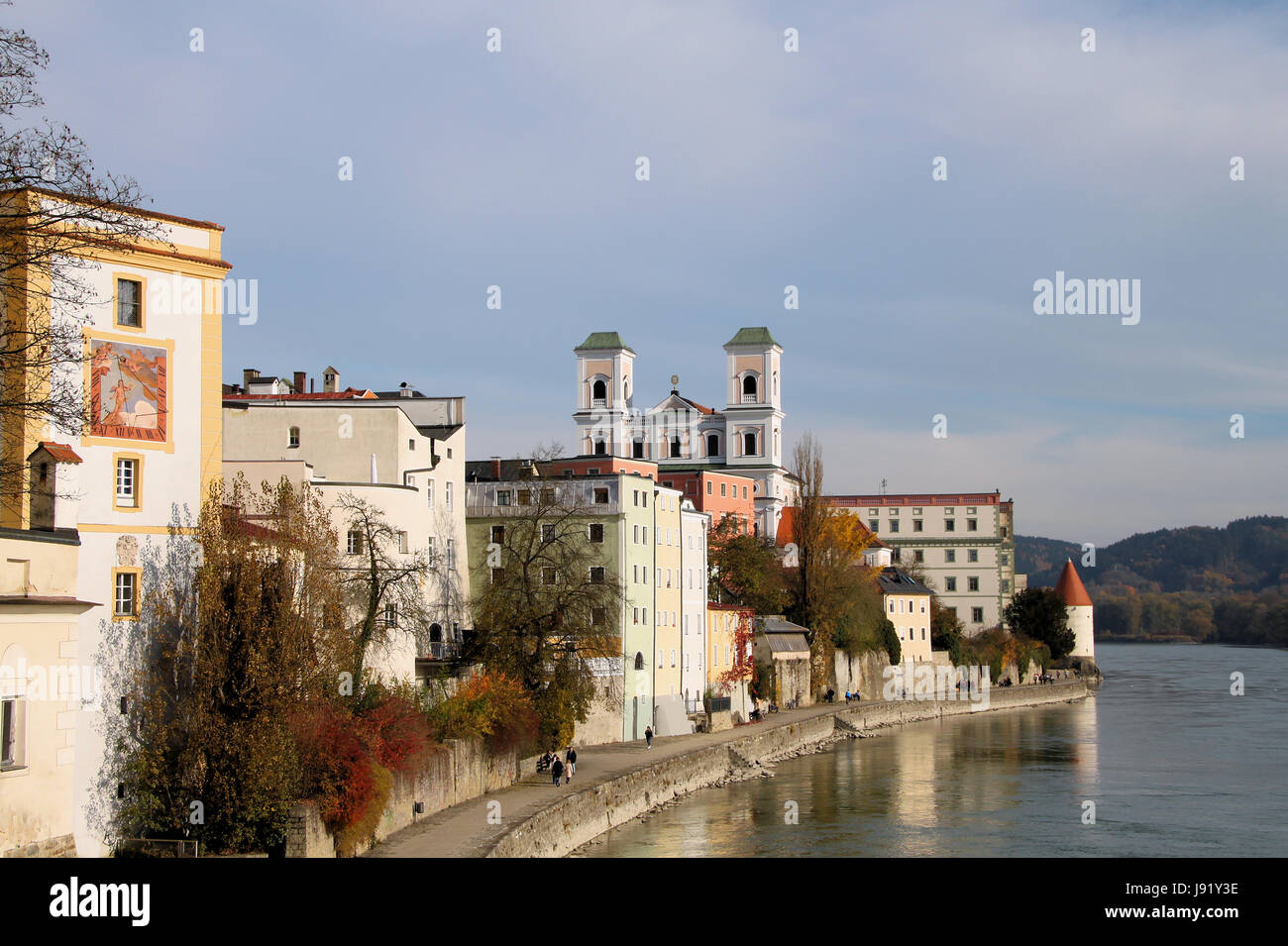 promenade, bank, building, river, water, shore, buildings, blue, house ...