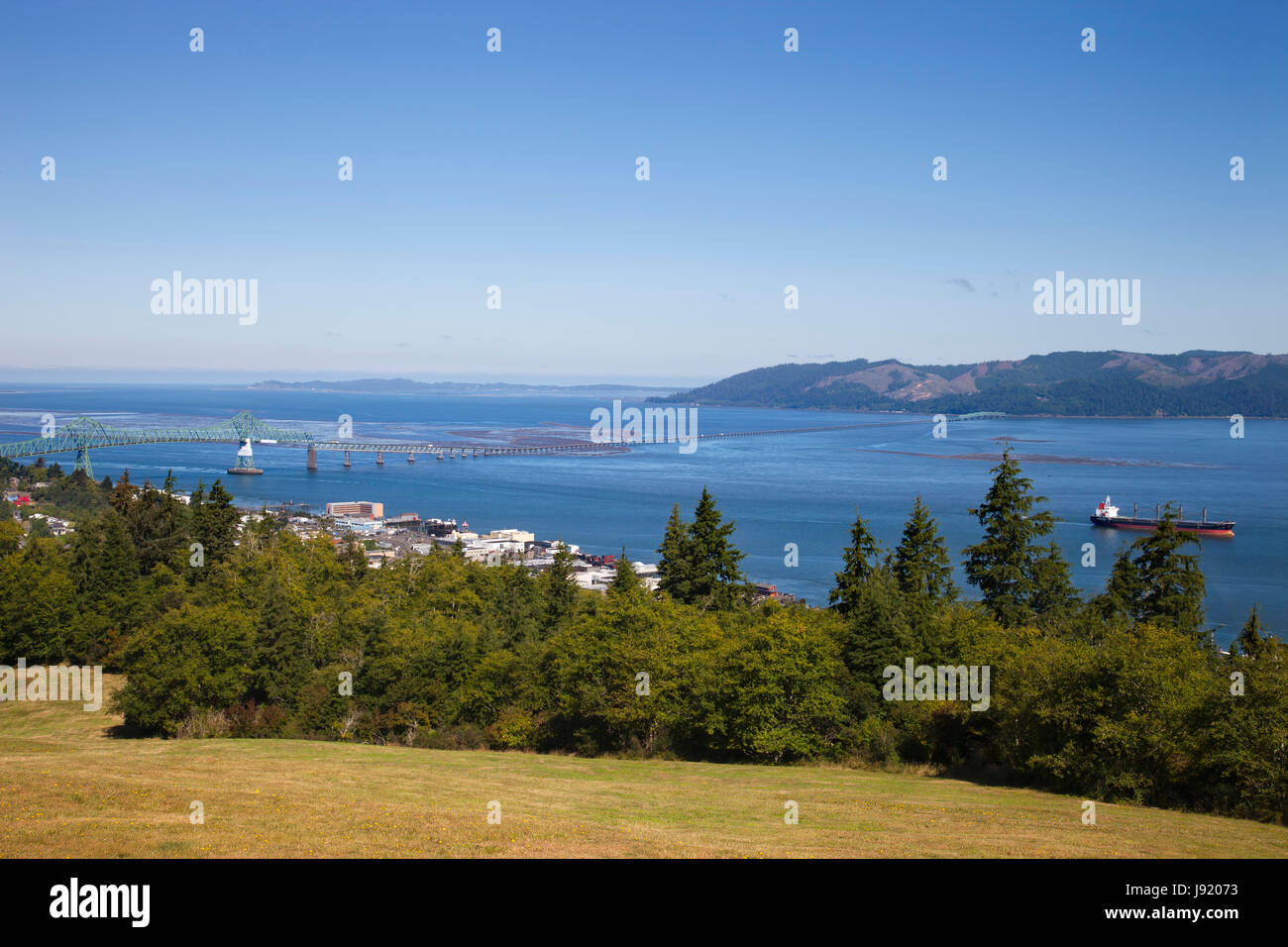 View from Astoria Column with Astoria-Meger Bridge, Astoria, Oregon, USA, America Stock Photo ...