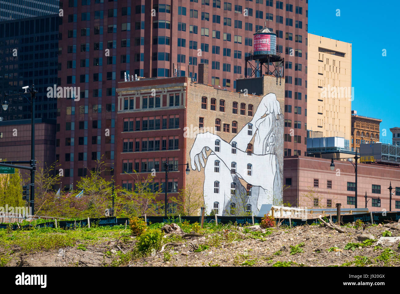 View Chicago River Illinois Downtown riverside buildings old high-rise ...