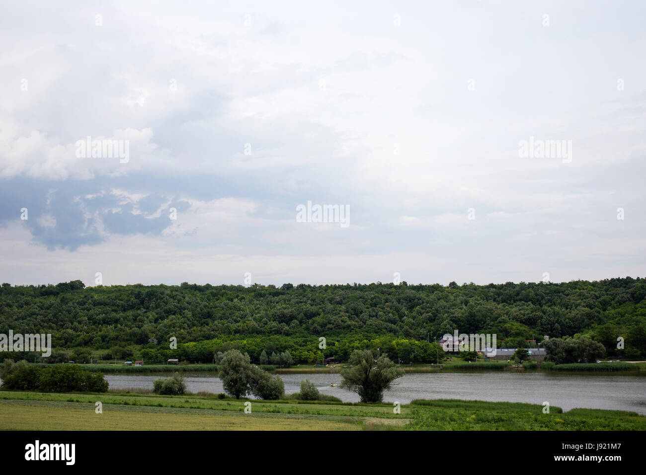 Camp near the lake. There is landscape of the forest and the lake Stock ...