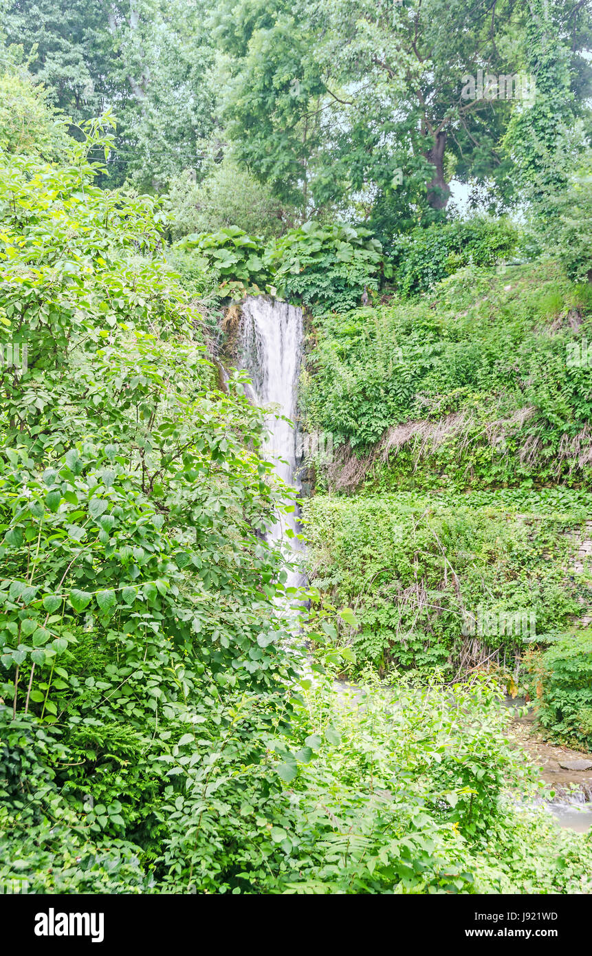 The waterfall from botanical garden of Balchik, outdoor, green grass ...