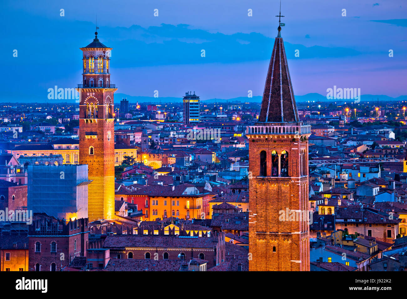 Verona towers and rooftops evening view, tourist destination in Veneto ...