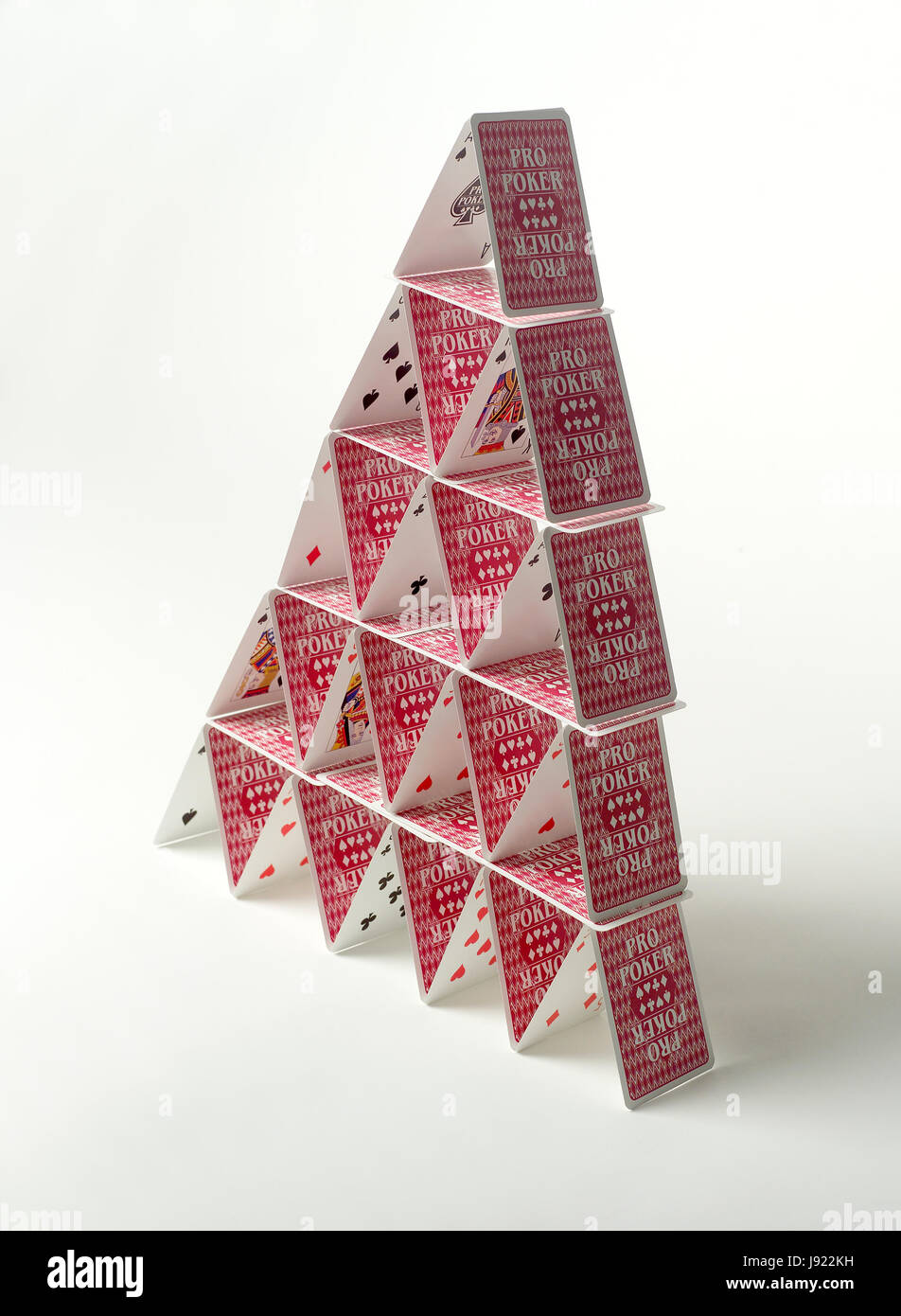 isolated, balance, stack, fragility, stability, cards, white background ...