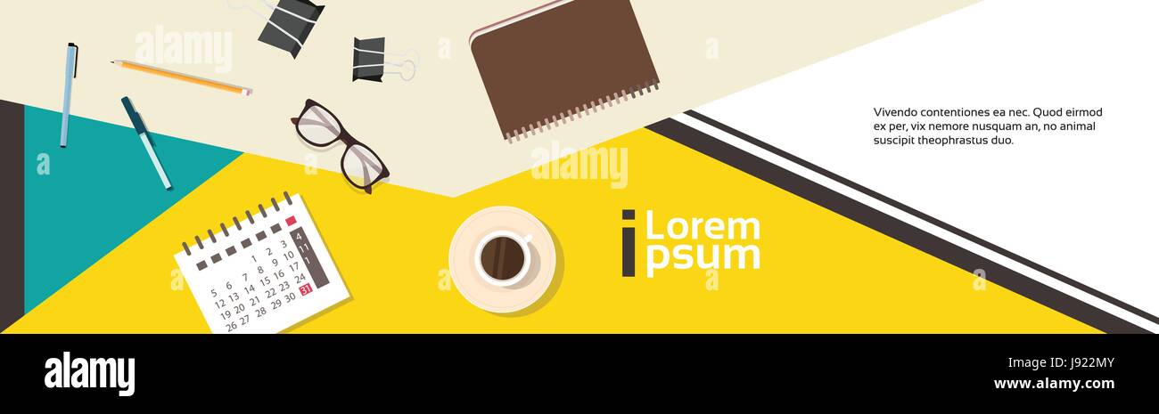 Business Workplace Desk Top Angle View Notebook Calendar Banner With ...