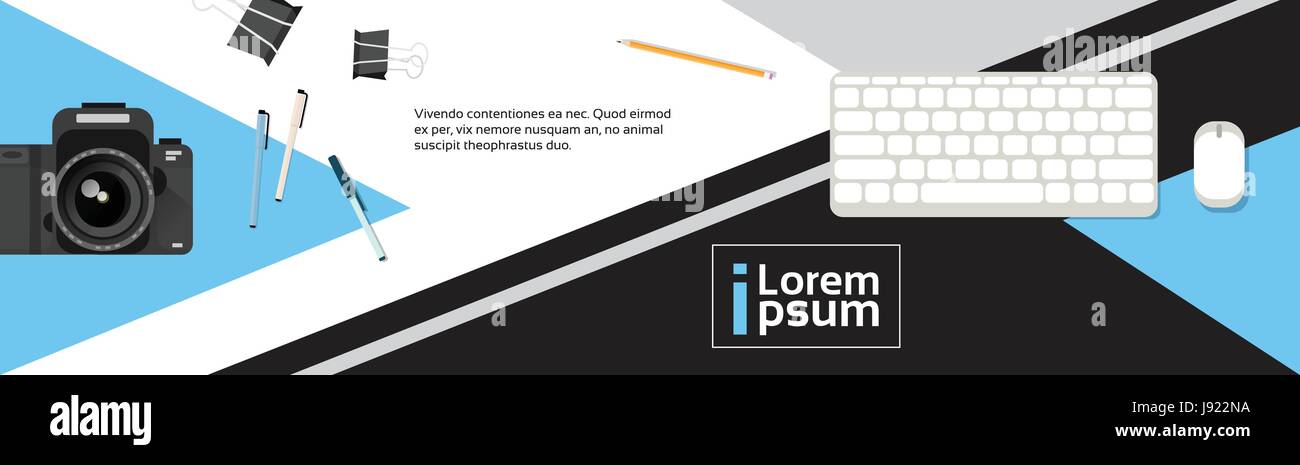 Photographer Workplace Top Angle View Camera Computer Keyboard Banner ...