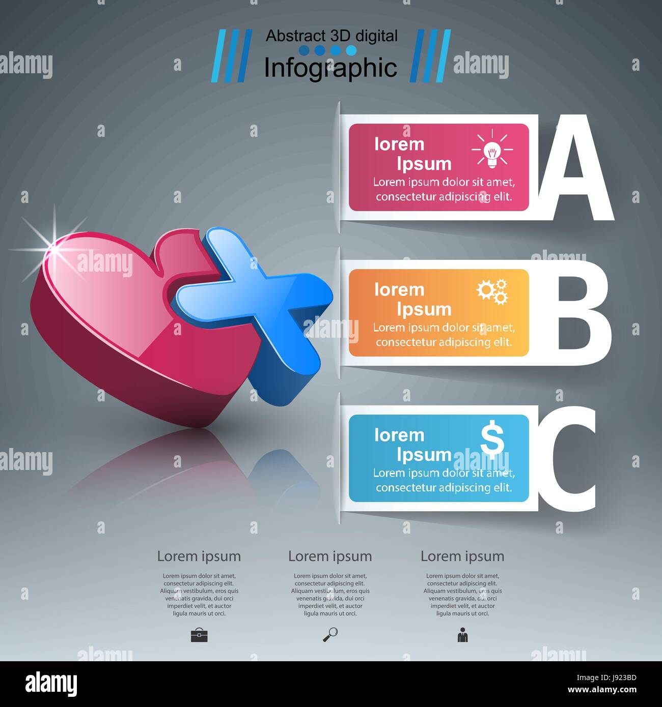 Abstract 3D digital illustration Infographic. Heart icon Stock Vector ...
