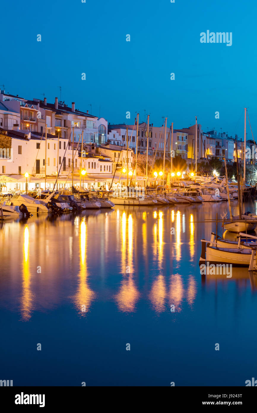 Ciutadella harbour at night, Menorca Stock Photo - Alamy