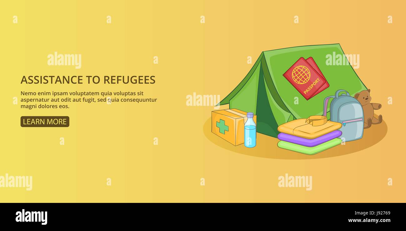 Refugees kit banner horizontal man, cartoon style Stock Vector Image ...