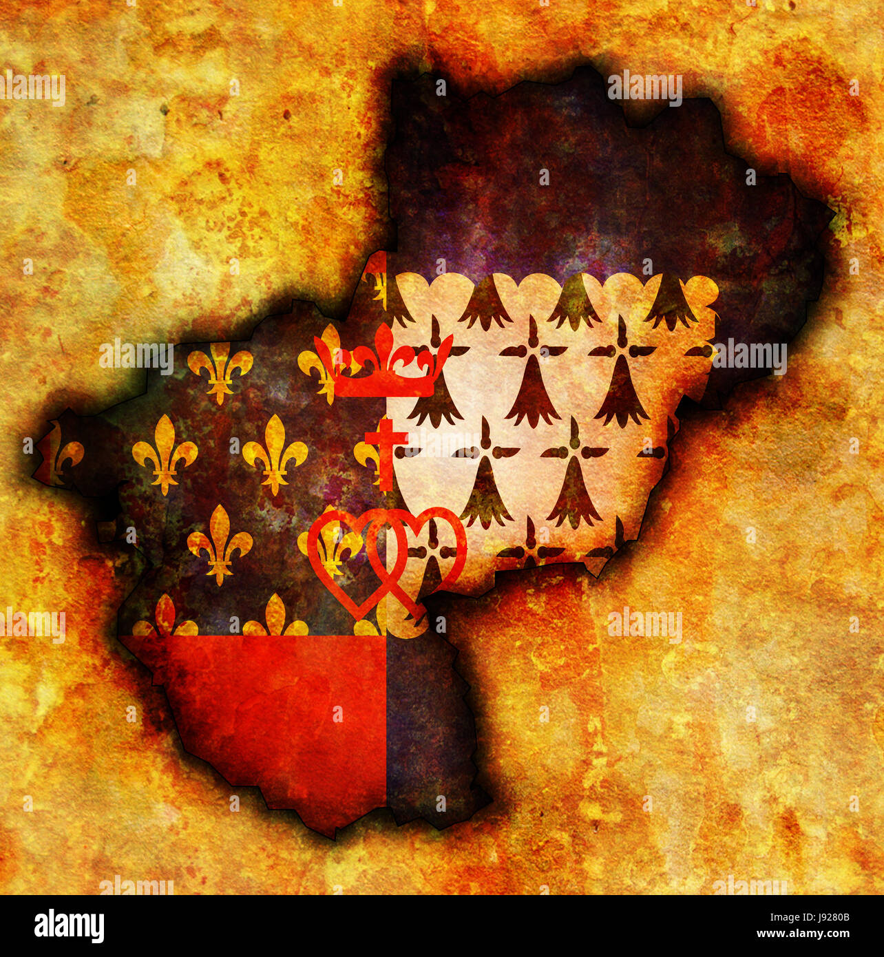 isolated, emblem, europe, vintage, illustration, france, flag, rusty ...