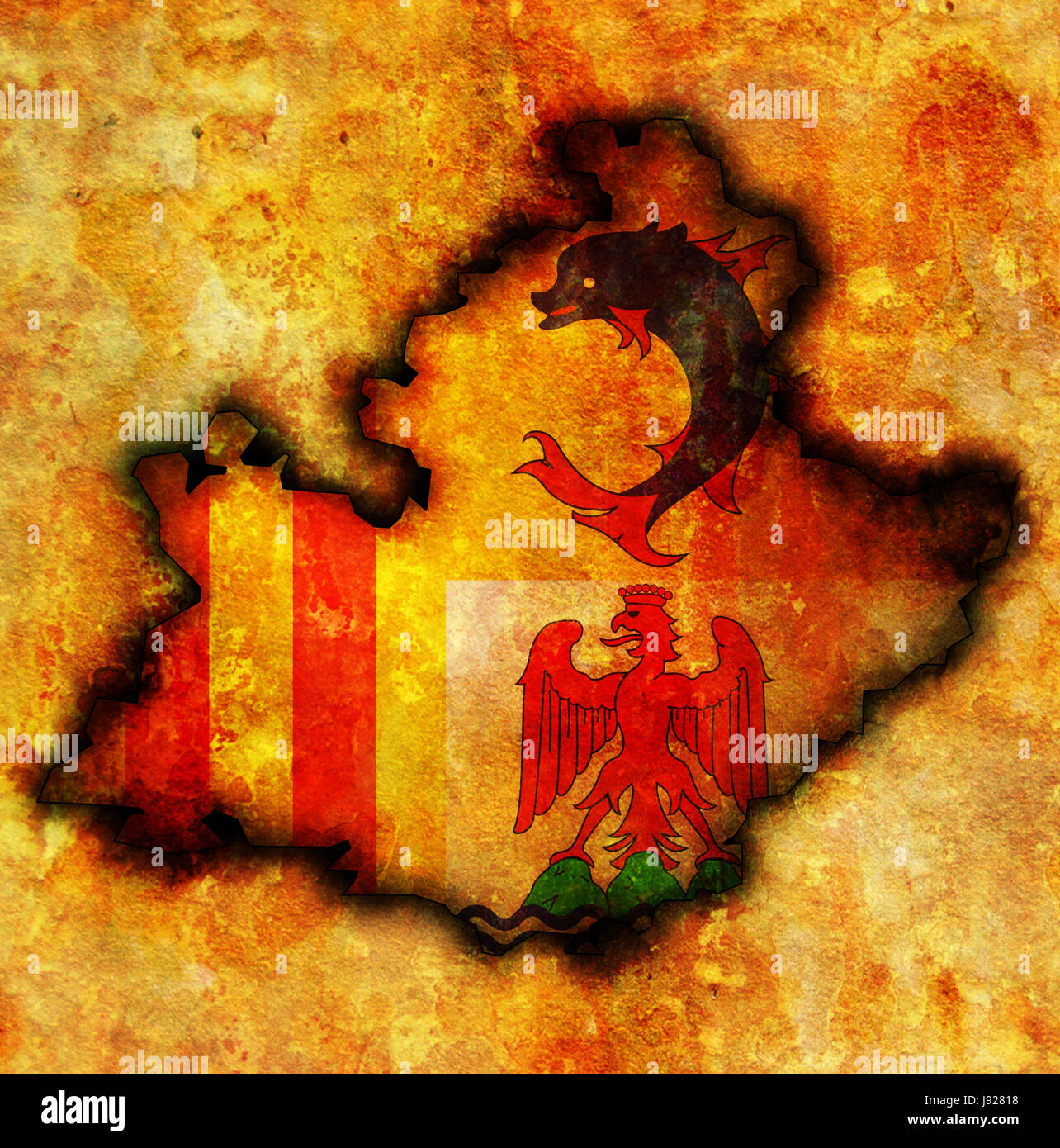 isolated, emblem, europe, vintage, illustration, france, flag, rusty ...