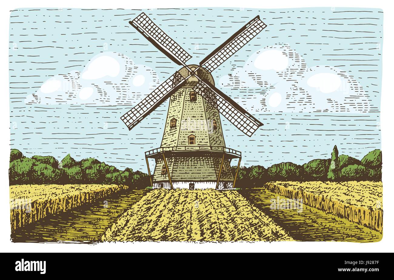 Dutch landscape drawing Stock Vector Images - Alamy