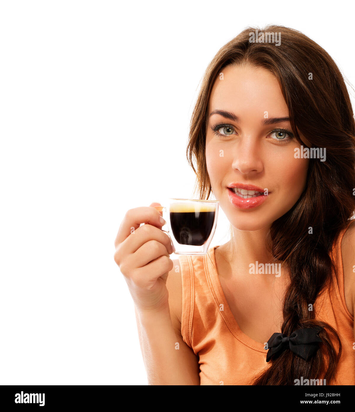 beautiful woman with a cup of espresso coffee Stock Photo - Alamy