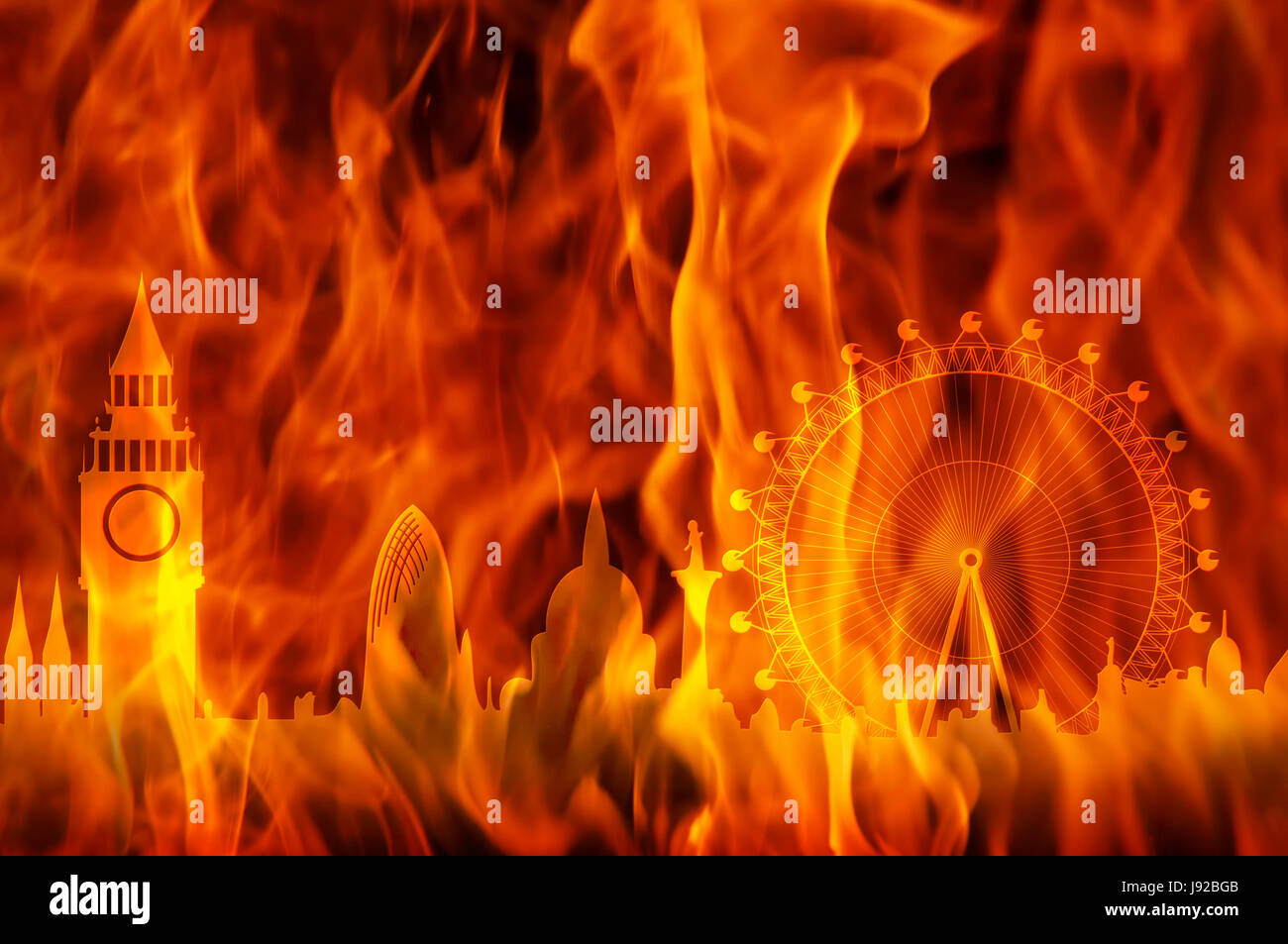 famous, london, fire, conflagration, skyline, landmark, tower, big ...