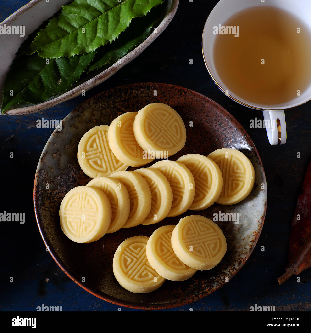 Vietnamese sweet food, green beans cake from green lentils, a ...