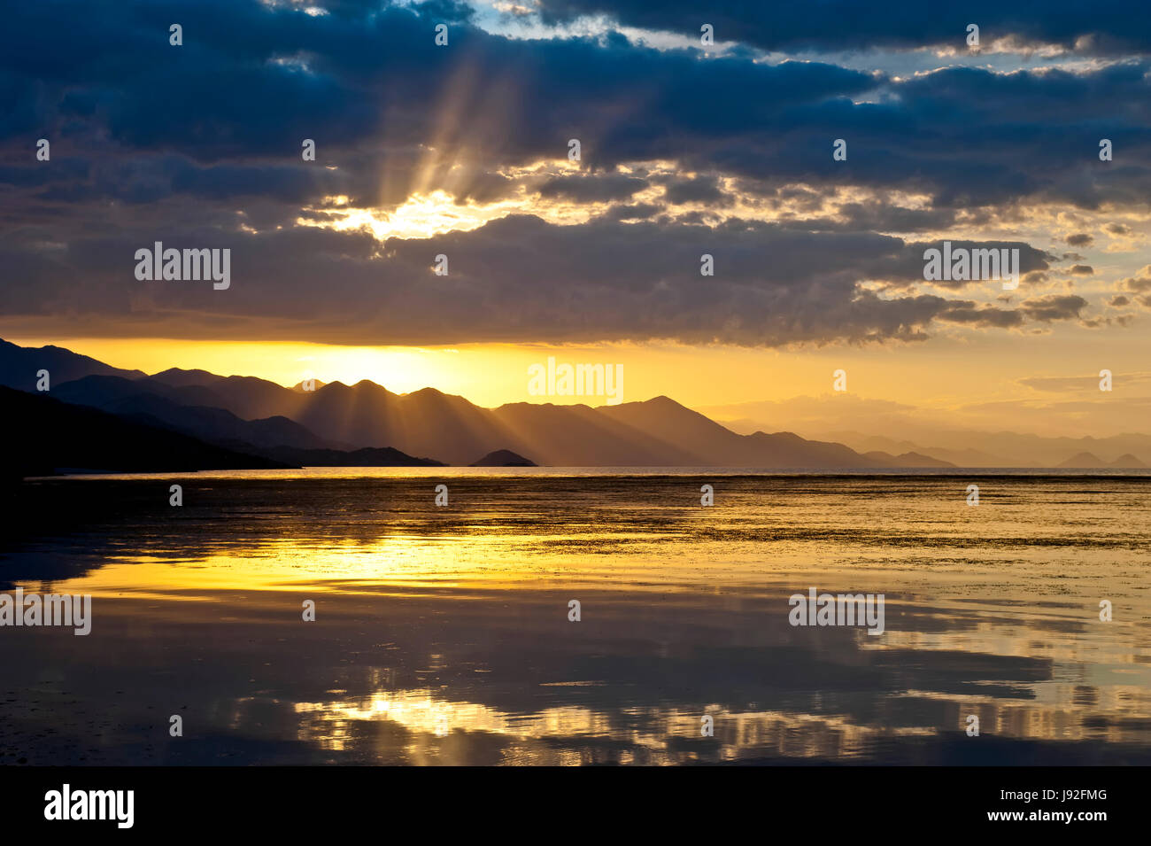 sunset, mountain chain, albania, balkans, salt water, sea, ocean, water ...