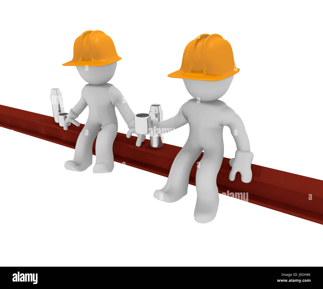 two construction worker having breakfast on a steel beam Stock Photo ...