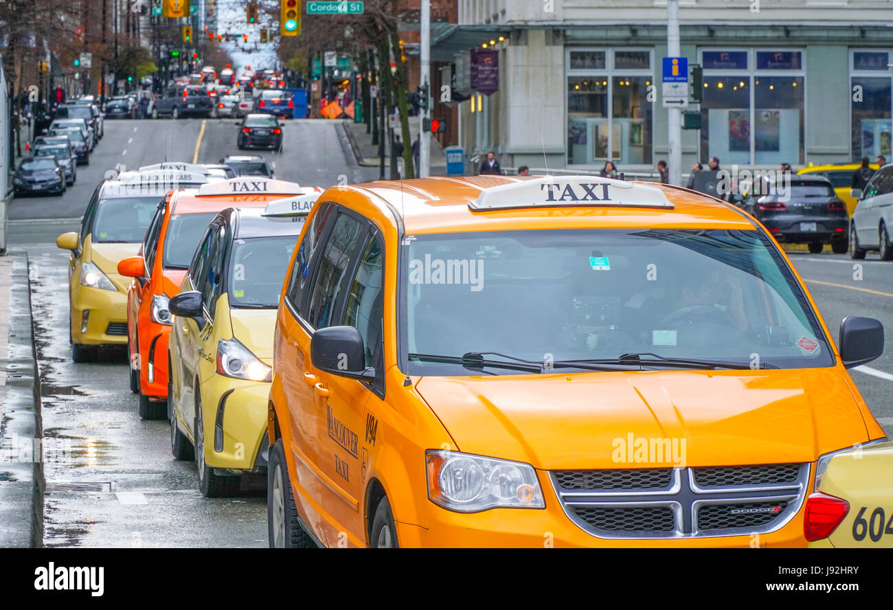 Vancouver taxi cabs waiting for passengers - CANADA Stock Photo - Alamy