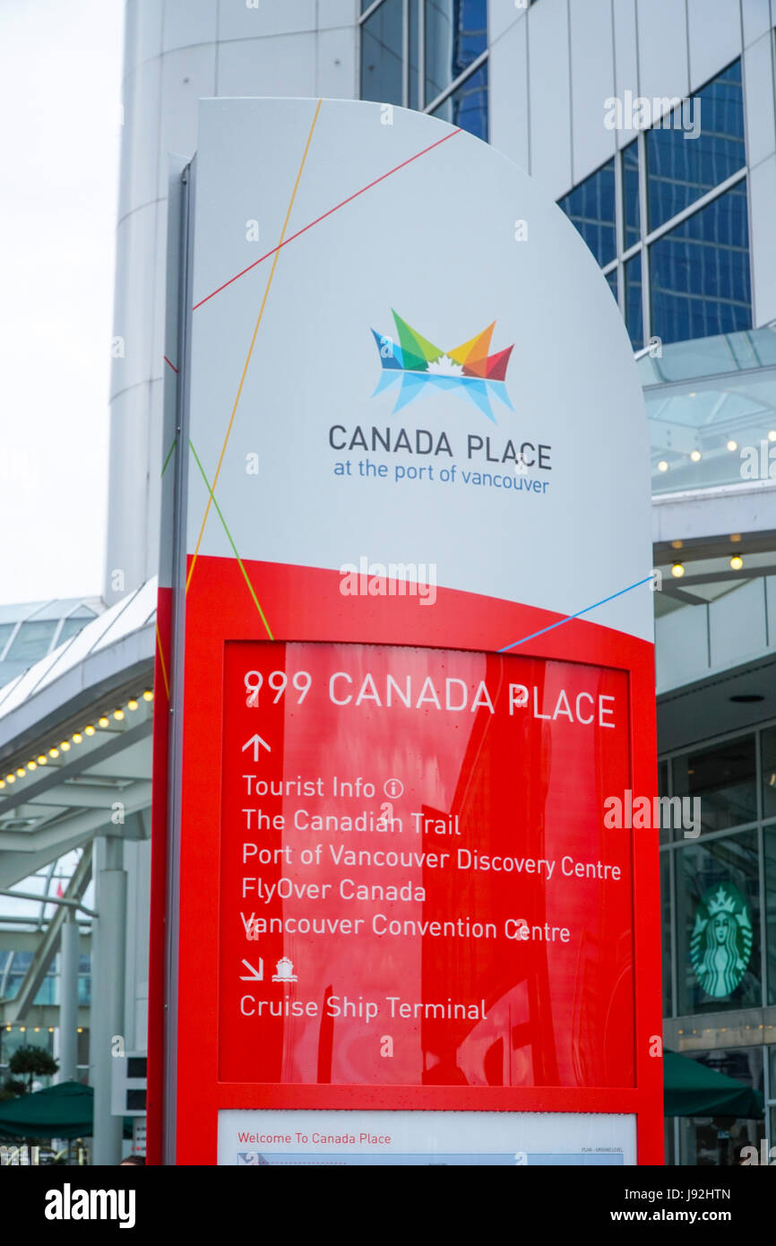 Direction signs at Canada Place in Vancouver - CANADA Stock Photo - Alamy