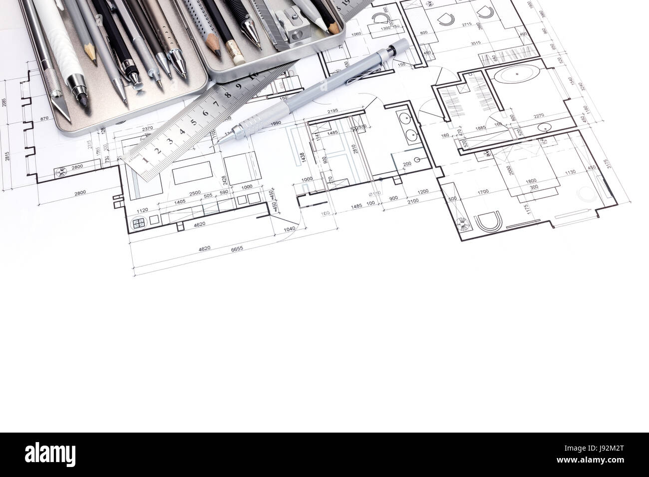 graphical plan of a modern apartment with designers drawing tools Stock ...