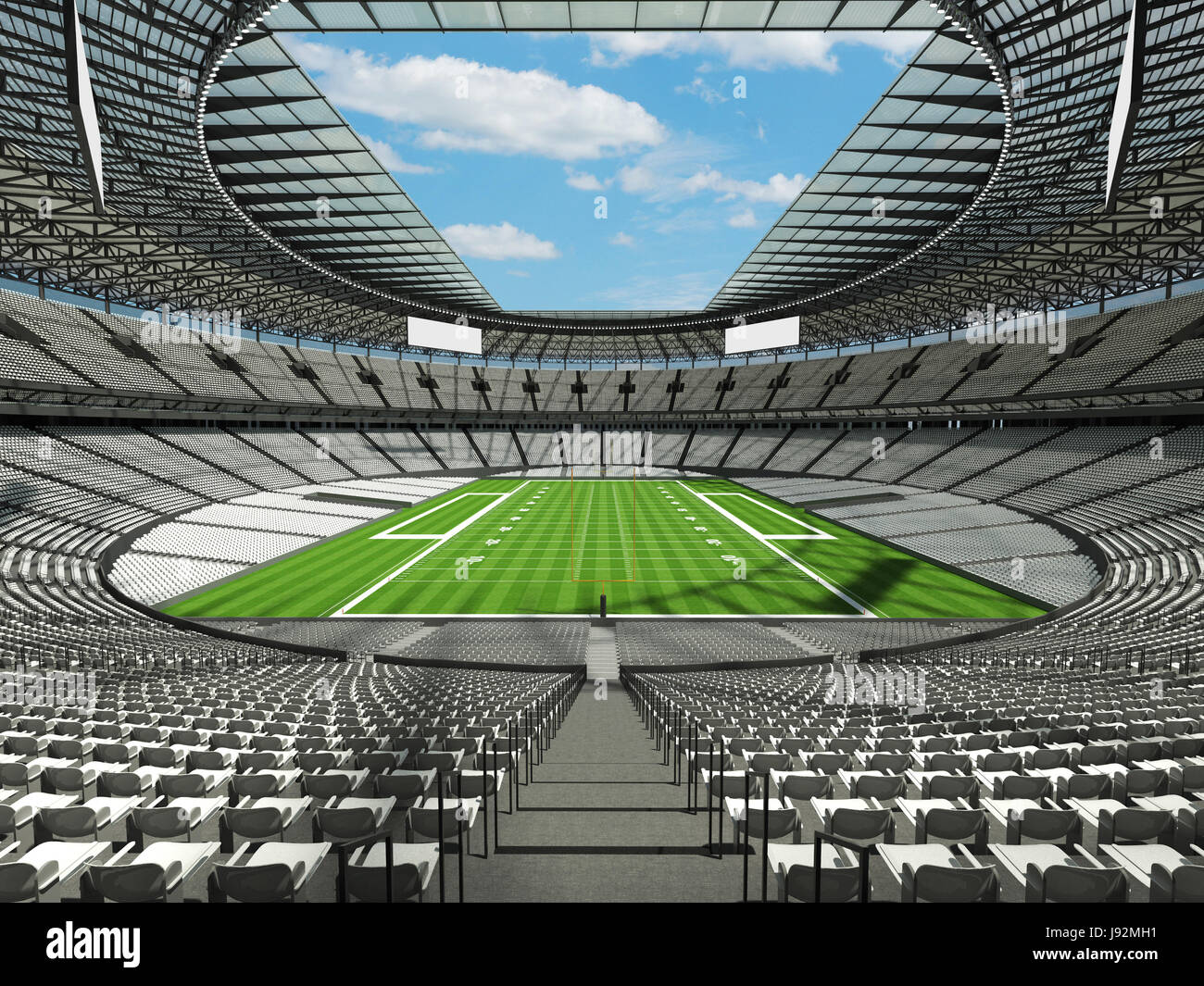 Beautiful modern round football stadium with white seats for hundred ...