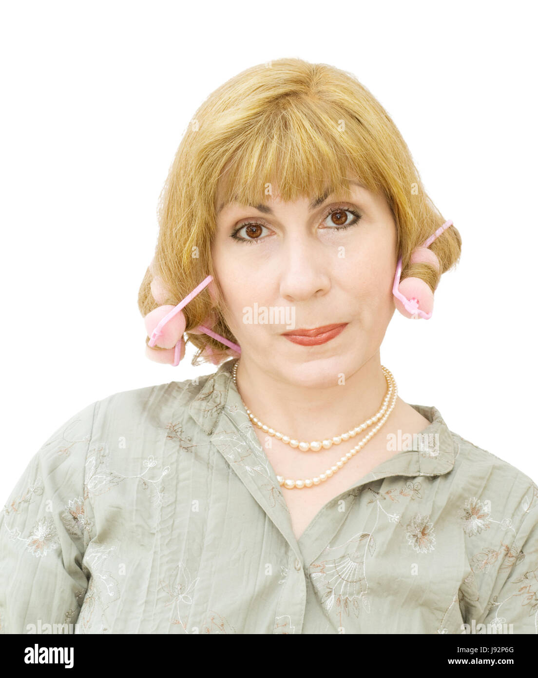 woman, housewife, clippers, hair, rolls, rollers, woman, laugh, laughs ...