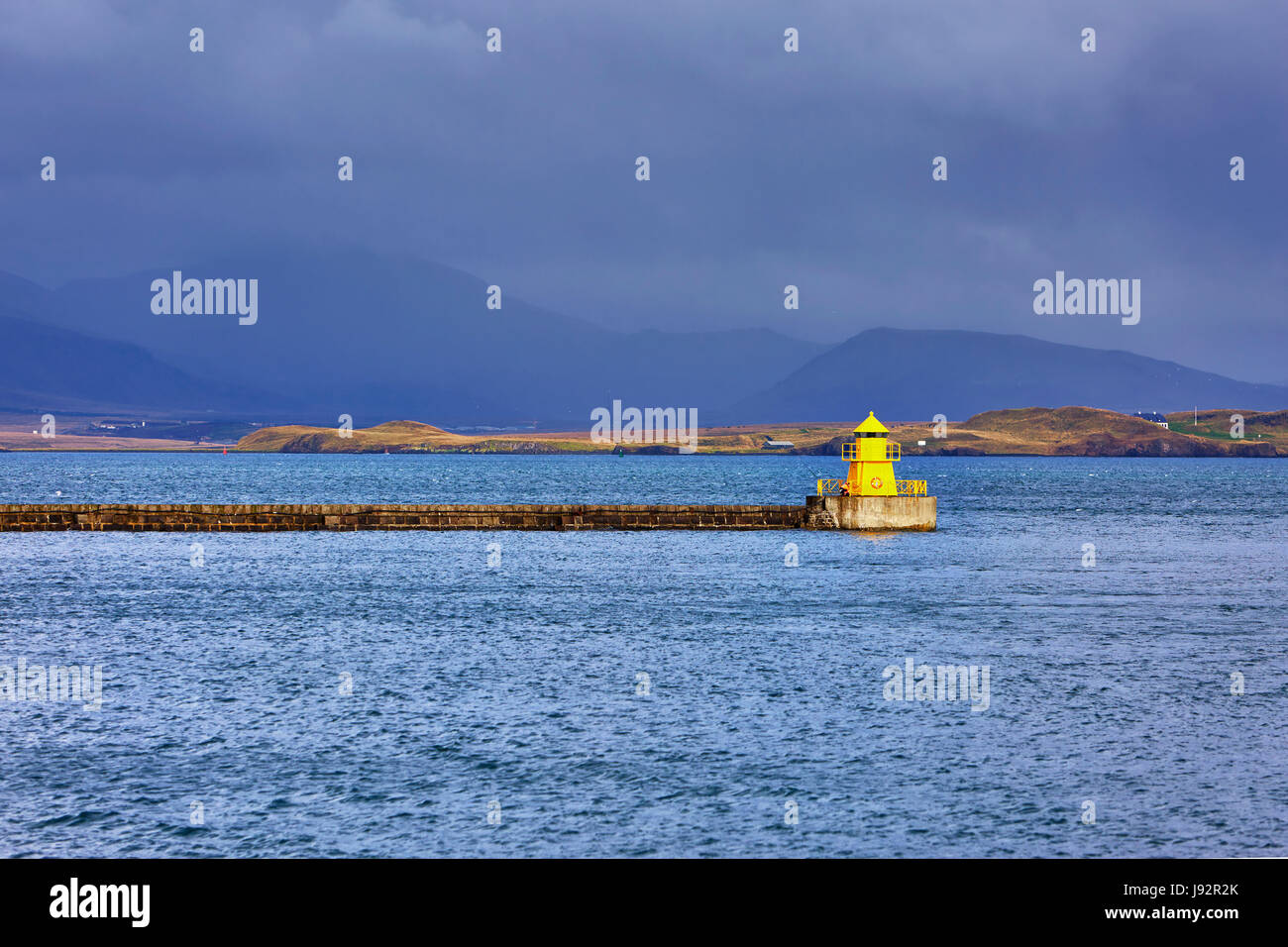 Lighthouse harbor entrance, Seltjarnarnes, Reykjavík, Iceland Stock ...
