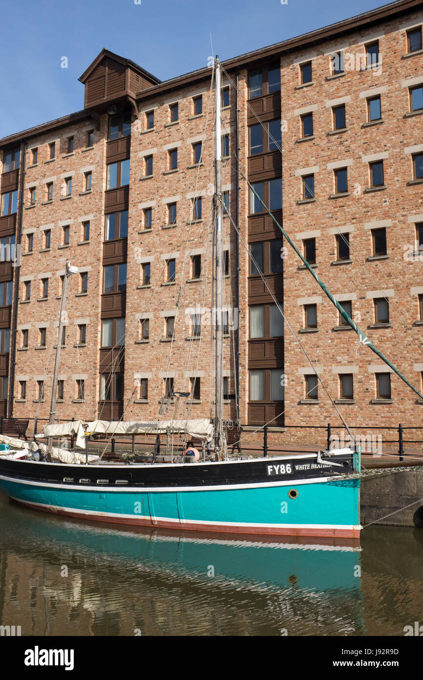 White Heather, a traditional Looe lugger, moored outside a Victorian ...