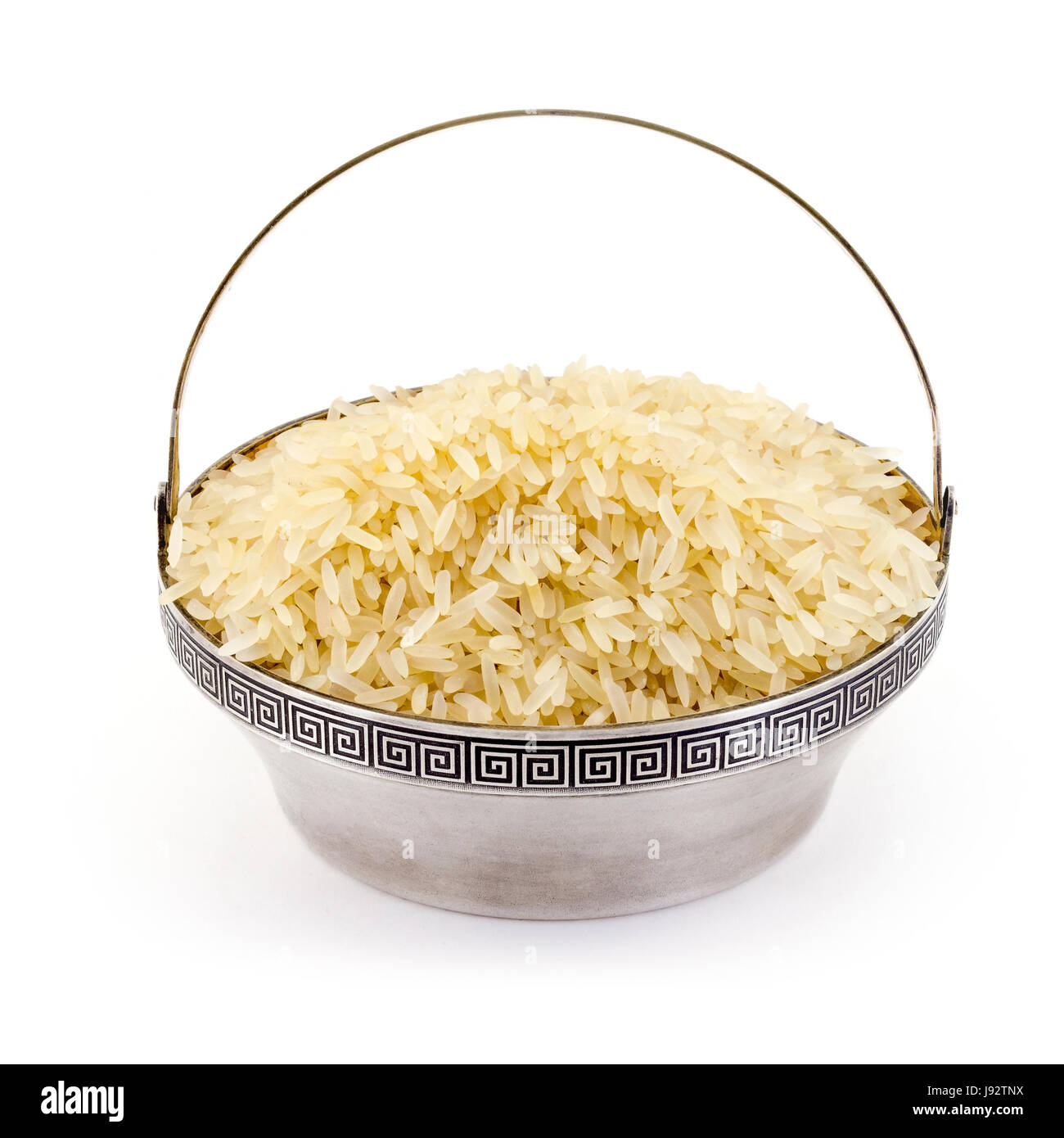 steamed rice in rare silver pial isolated on white background Stock ...