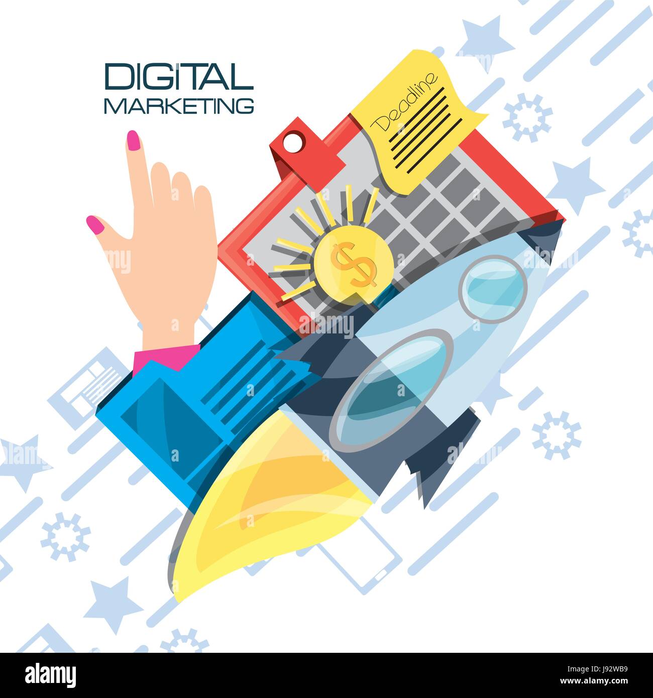 colorful hand and icons of digital marketing Stock Vector Image & Art ...
