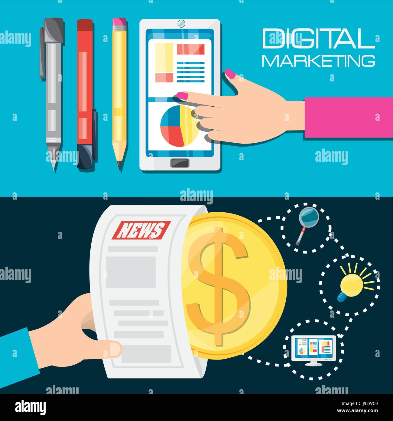 colorful set icon and concept digital marketing Stock Vector Image ...