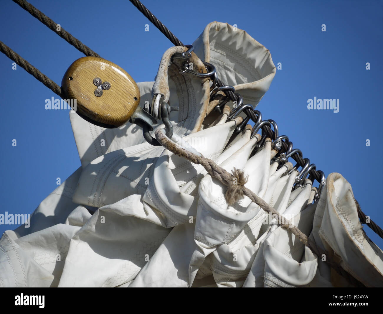 sail, sailing boat, sailboat, lashings, block, detail, wood, seafaring ...