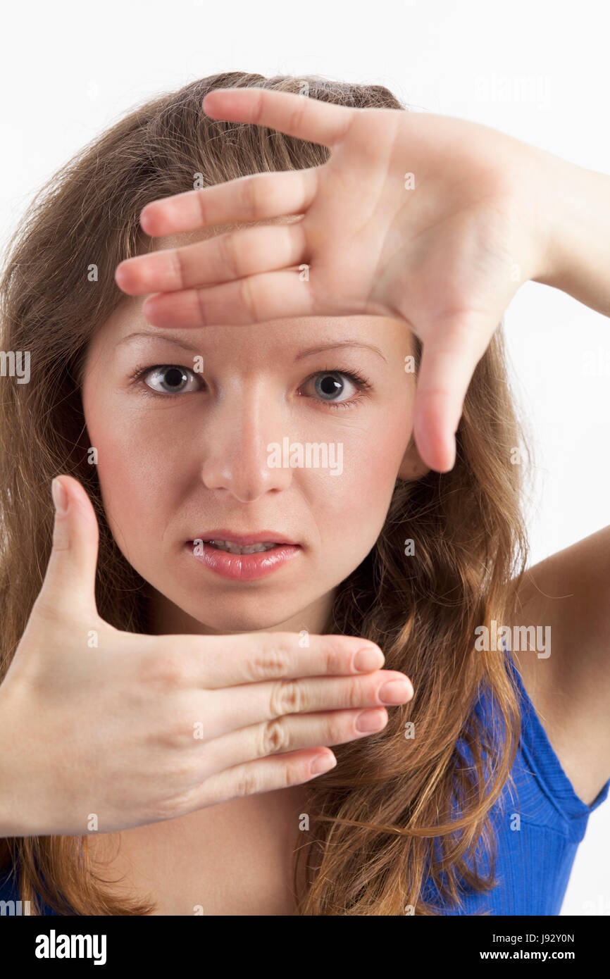 woman, face, vision, pantomime, target-oriented, young, younger, frame ...