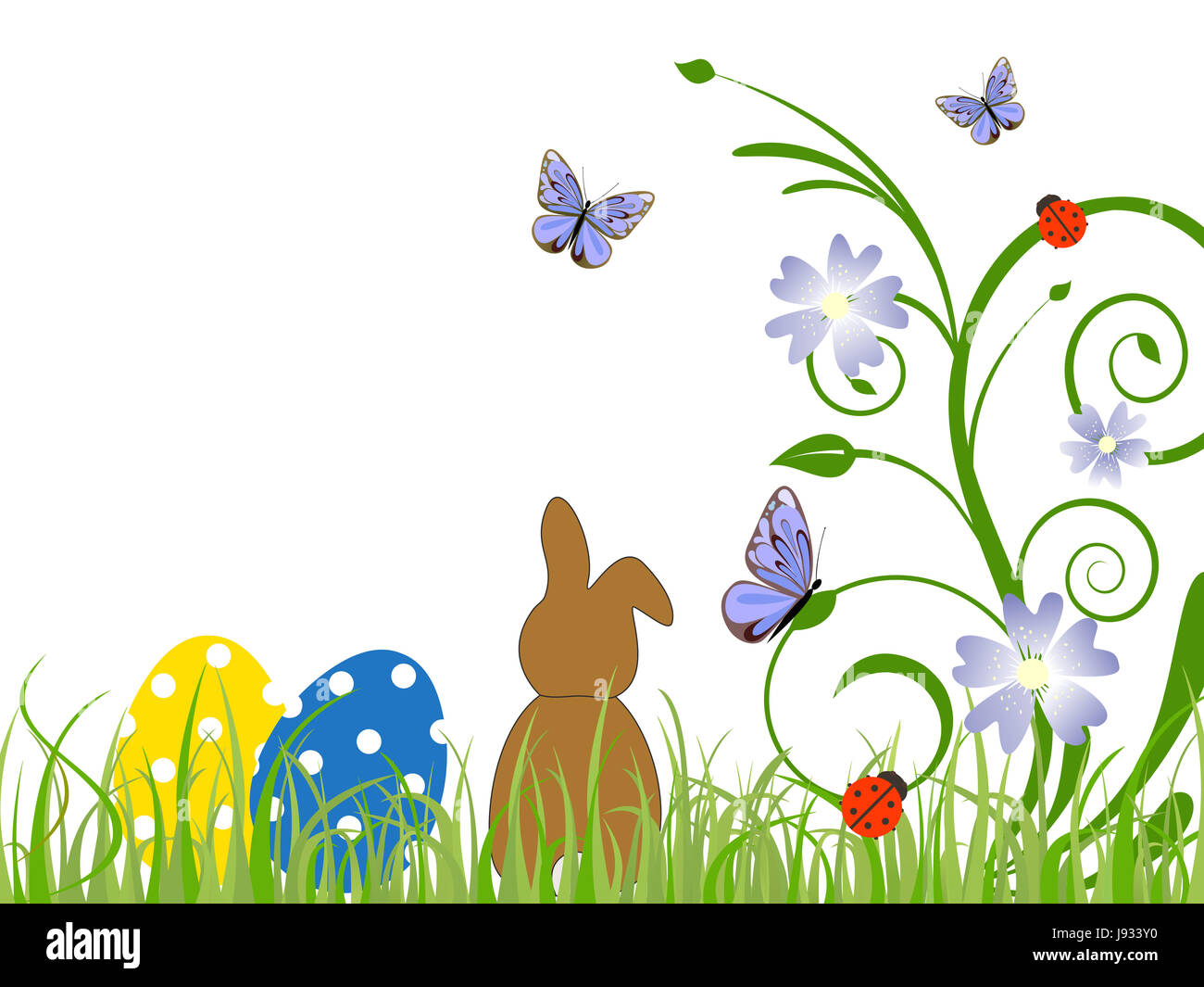 green meadow with bunny and eggs Stock Photo - Alamy