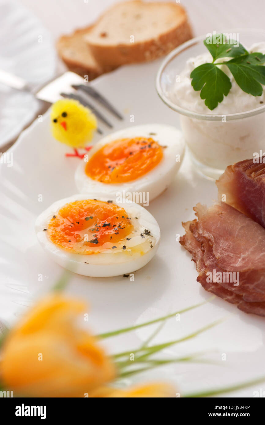 easter, traditional, boiled, eggs, setting, table, food, breakfeast ...