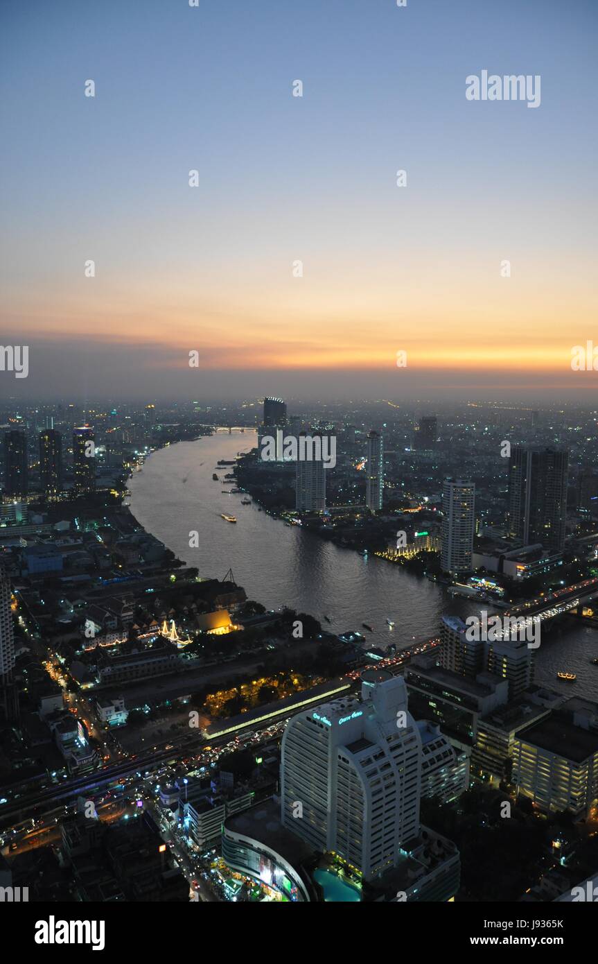 thailand, bangkok, twilight, skyline, river, water, horizon, night ...