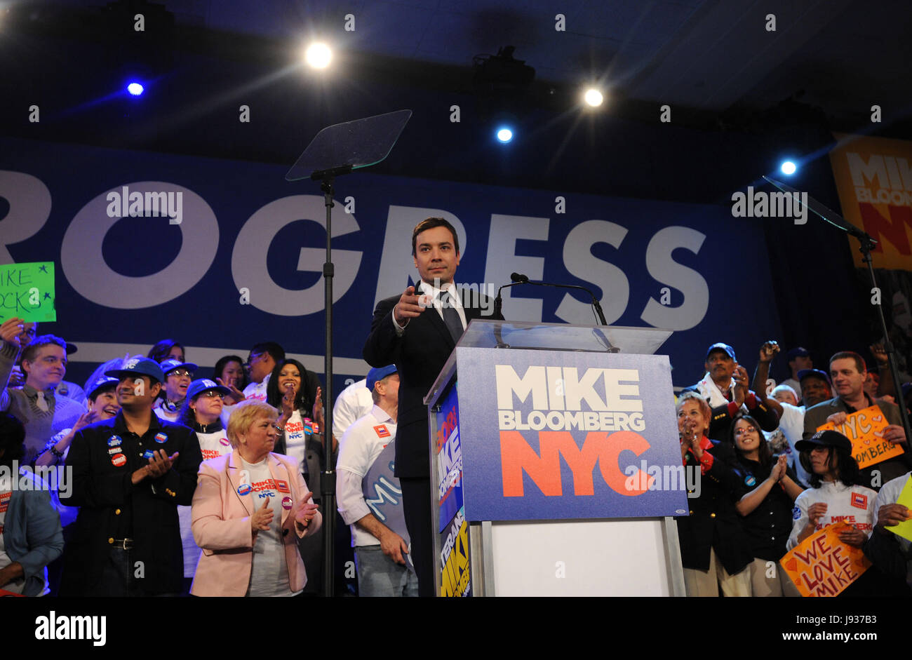 Jimmy Fallon introduces New York City Mayor Michael Bloomberg as they ...