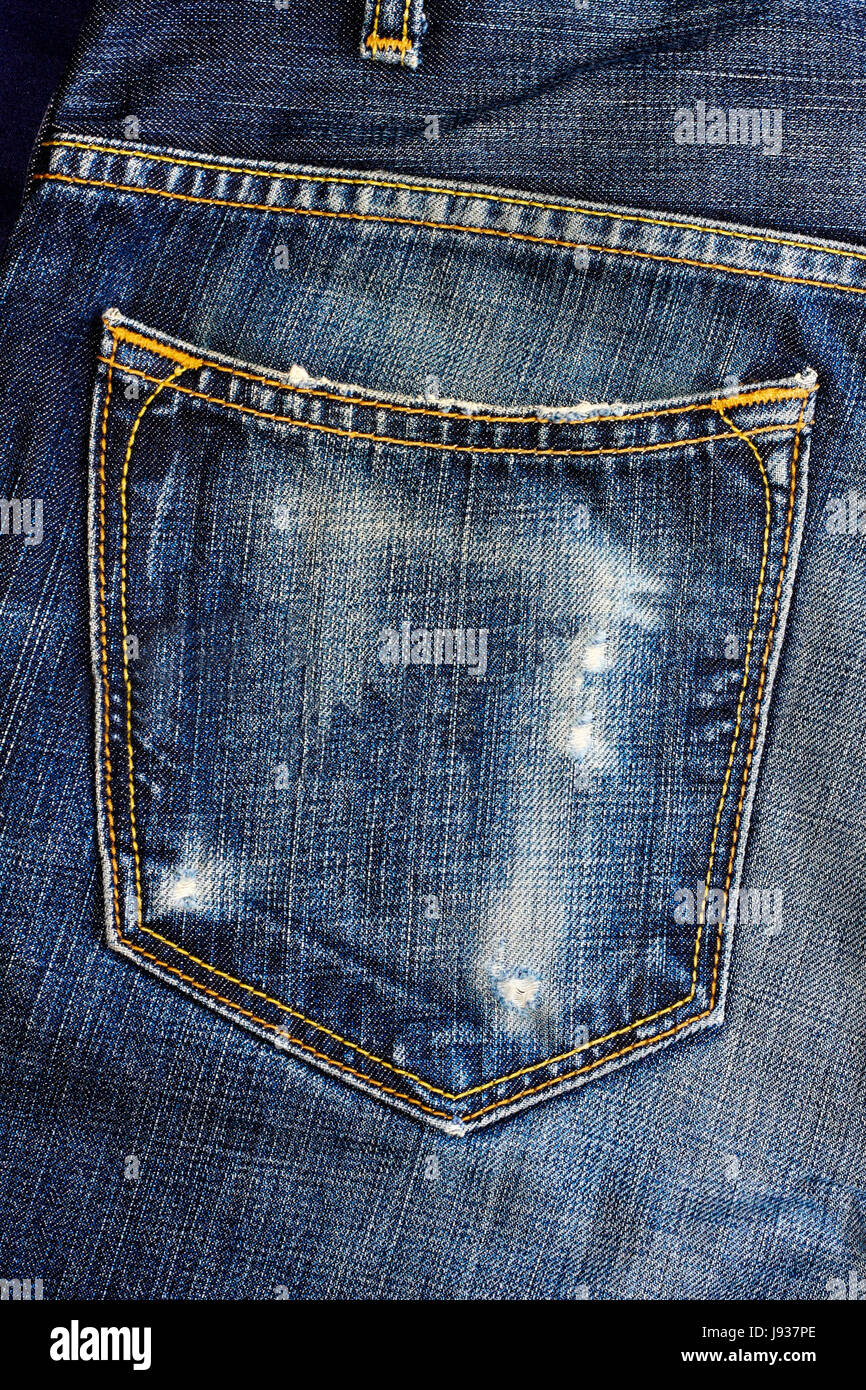 Close up of blue jeans with back pocket on jeans background Stock Photo ...