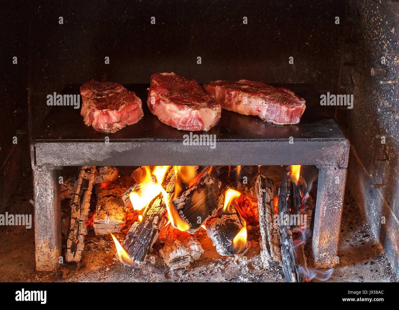 stone, plate, fireplace, stove, steak, pork, grill, food, aliment ...