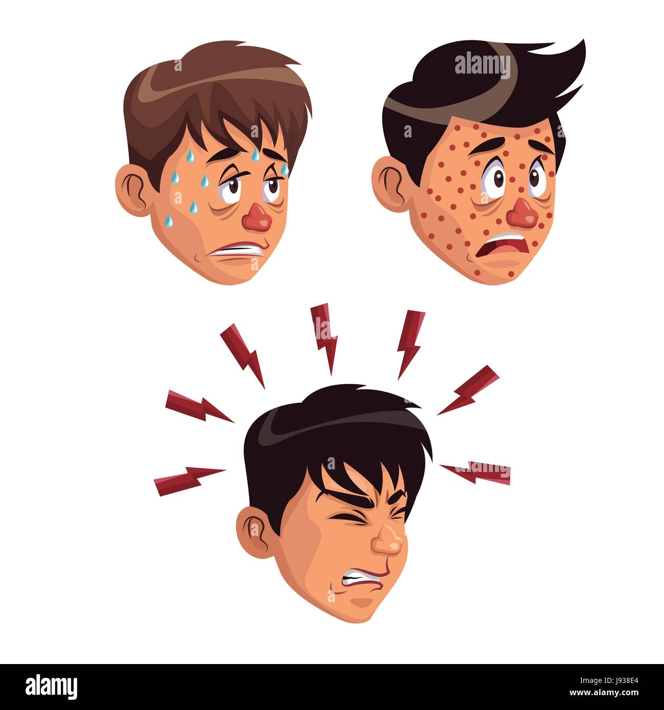 white background set faces various sickness symptoms people male Stock ...
