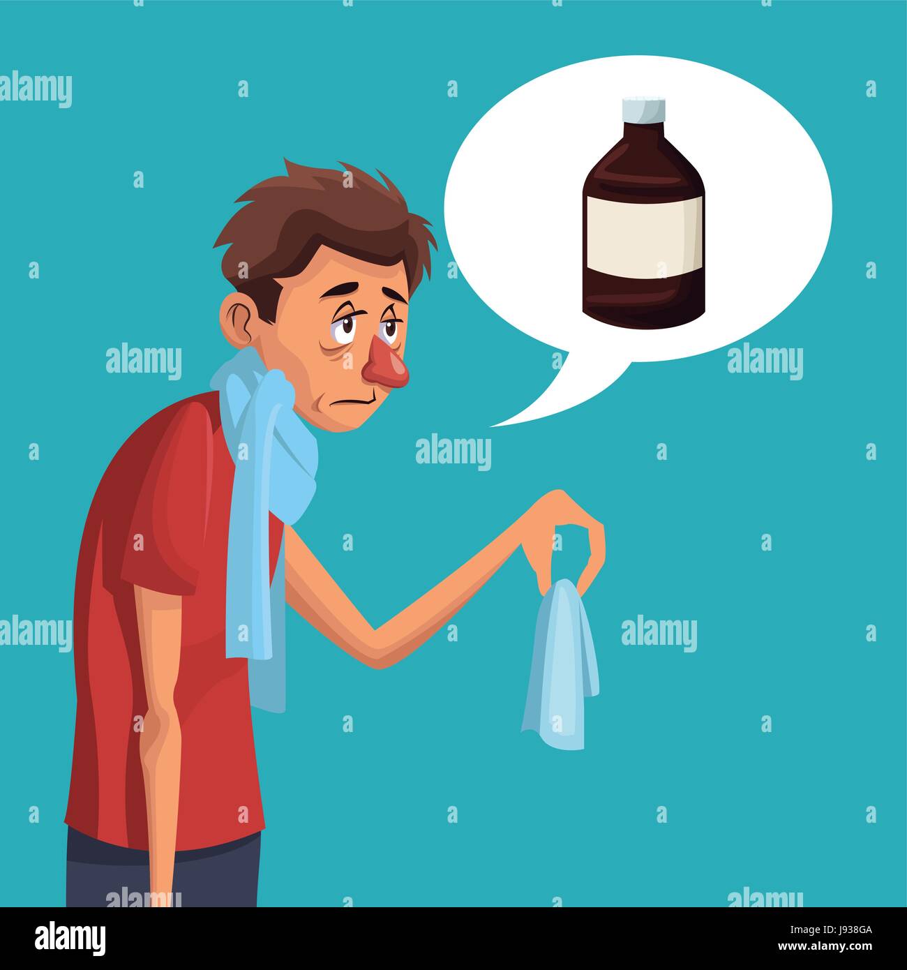 blue color background with cold sickness people half body and dialogue ...